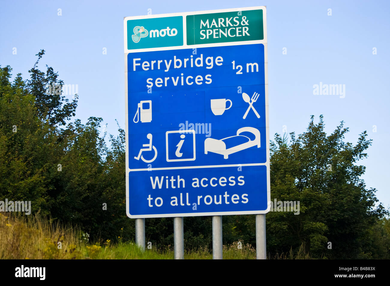 UK motorway services mileage countdown board showing facilities at ...