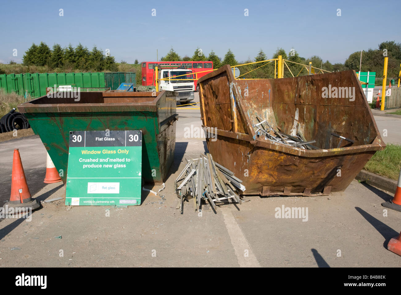 Window glass recycling skip domestic site Wingmoor Farm Stoke Orchard ...