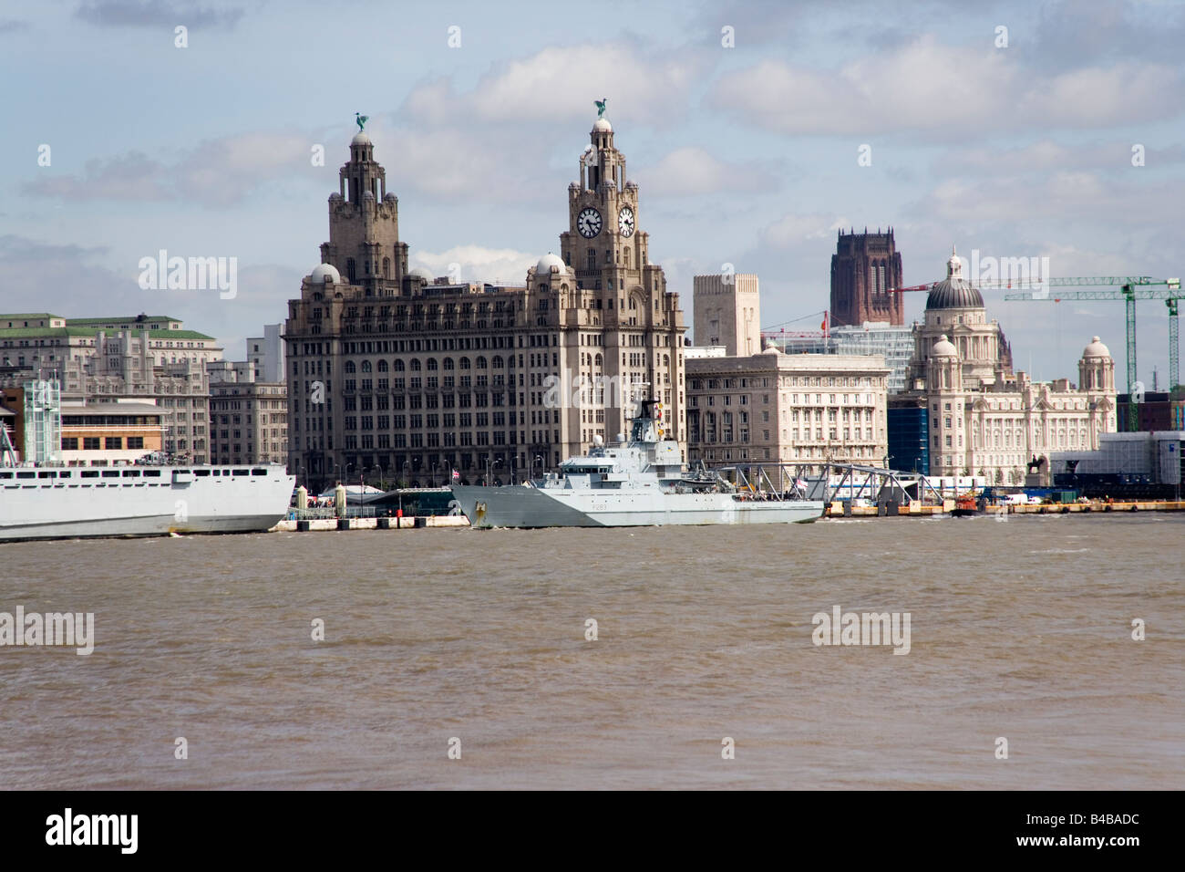 HMS Mersey Royal Navy Offshore Patrol Protection Vessel sailing up the ...