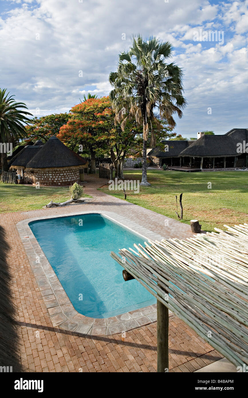 Swimming pool area at the Onguma Bush Camp near Etosha Park Namibia ...