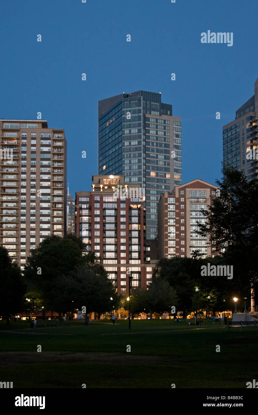 Boston Common at night with buildings lit up in the background Stock ...