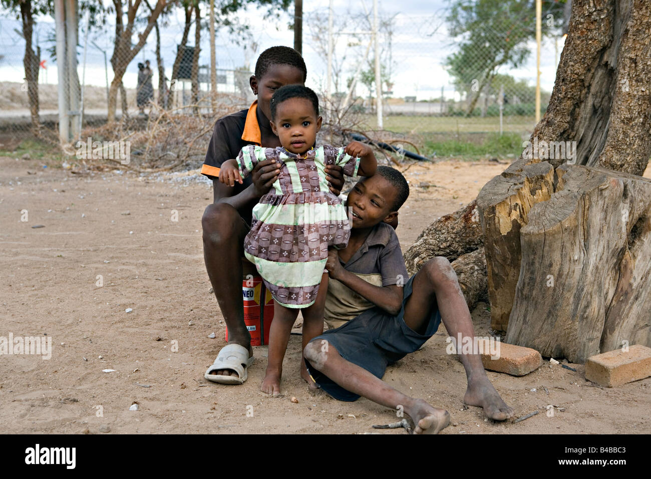 Namibian kids posing at Lake Otjikoto near Tsumeb Namibia Stock Photo ...