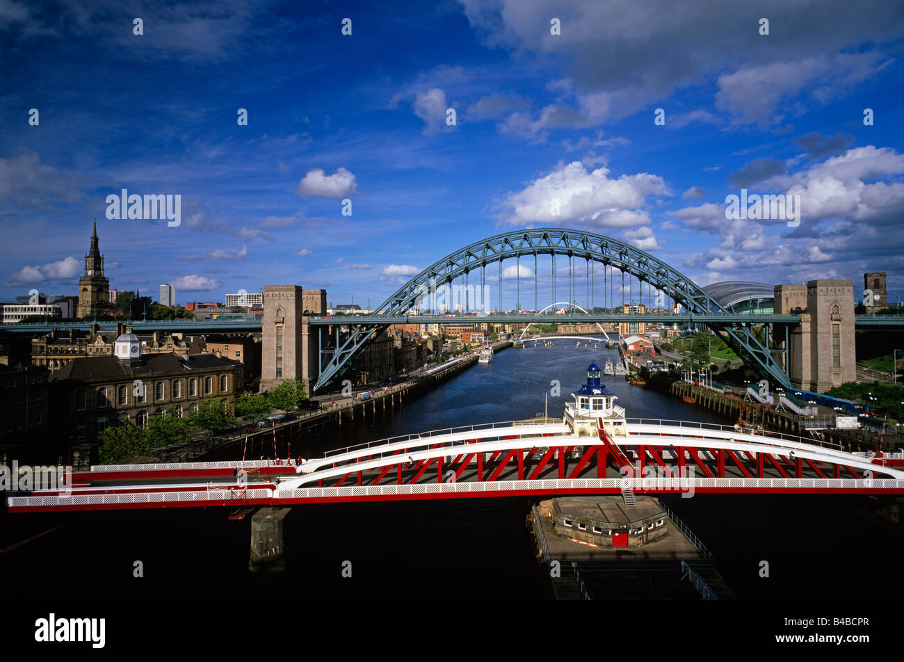 Daytime view of Newcastle Bridges and Quayside seen from High Level ...
