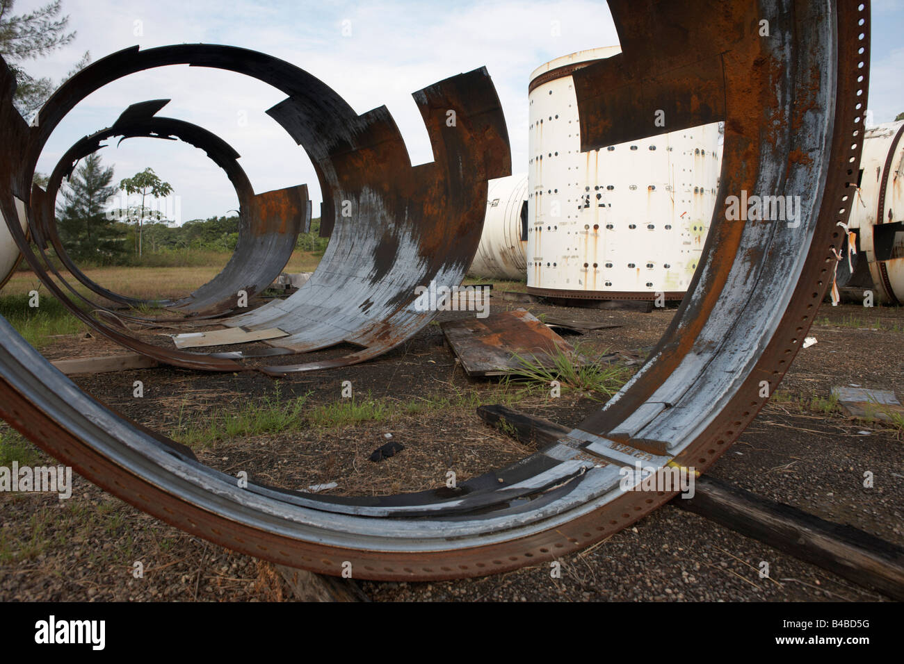Rusting Europropulsion Ariane 5 rocket booster parts lie on tropical ...