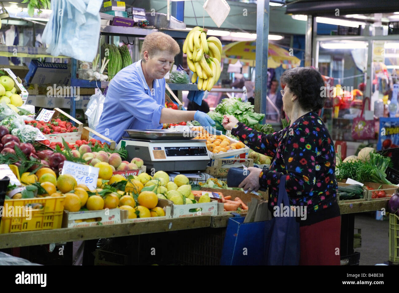 Fruit and veg stall in market hall Testaccio Rome Italy Stock Photo - Alamy