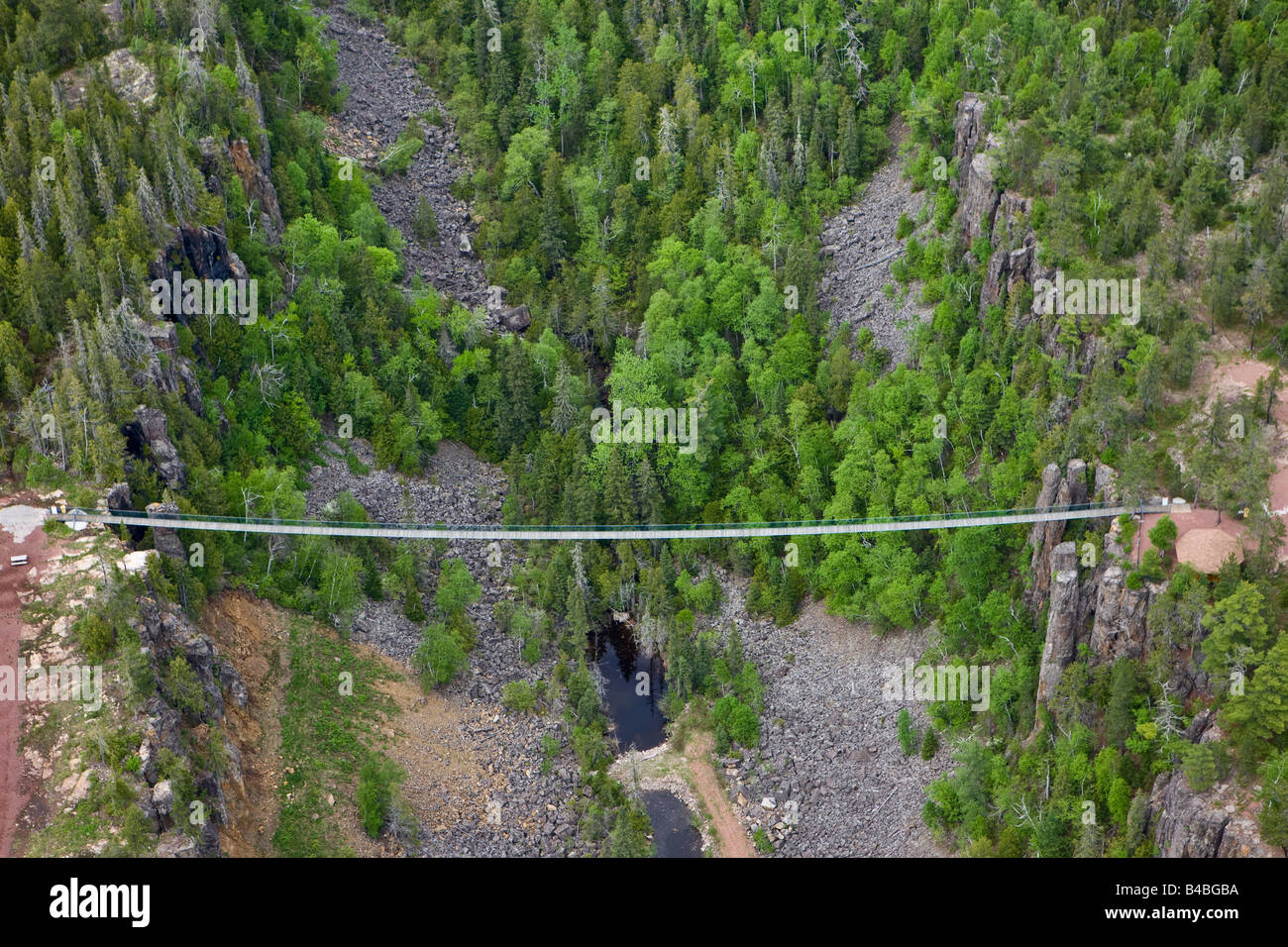 Foot suspension bridge spanning Eagle Canyon, Ontario, Canada. At 182 ...