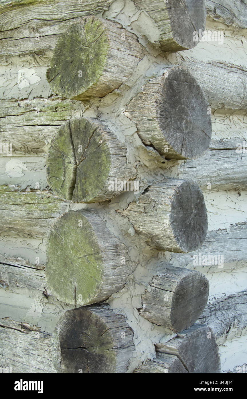 Detail of a log cabin replica Stock Photo - Alamy