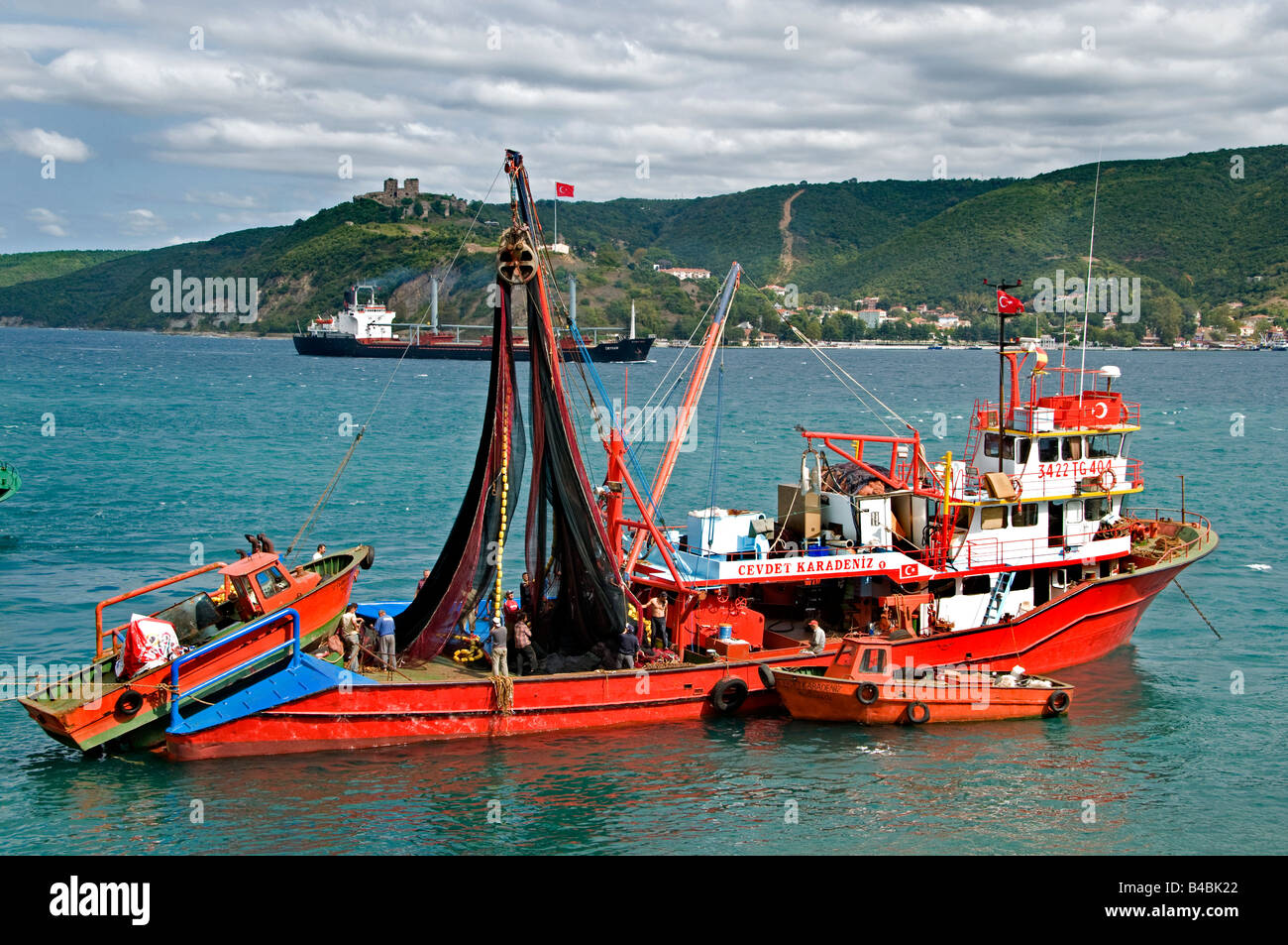 Rumeli Kavagi Sariyer Bosphorus Istanbul sky line water ship fishing ...