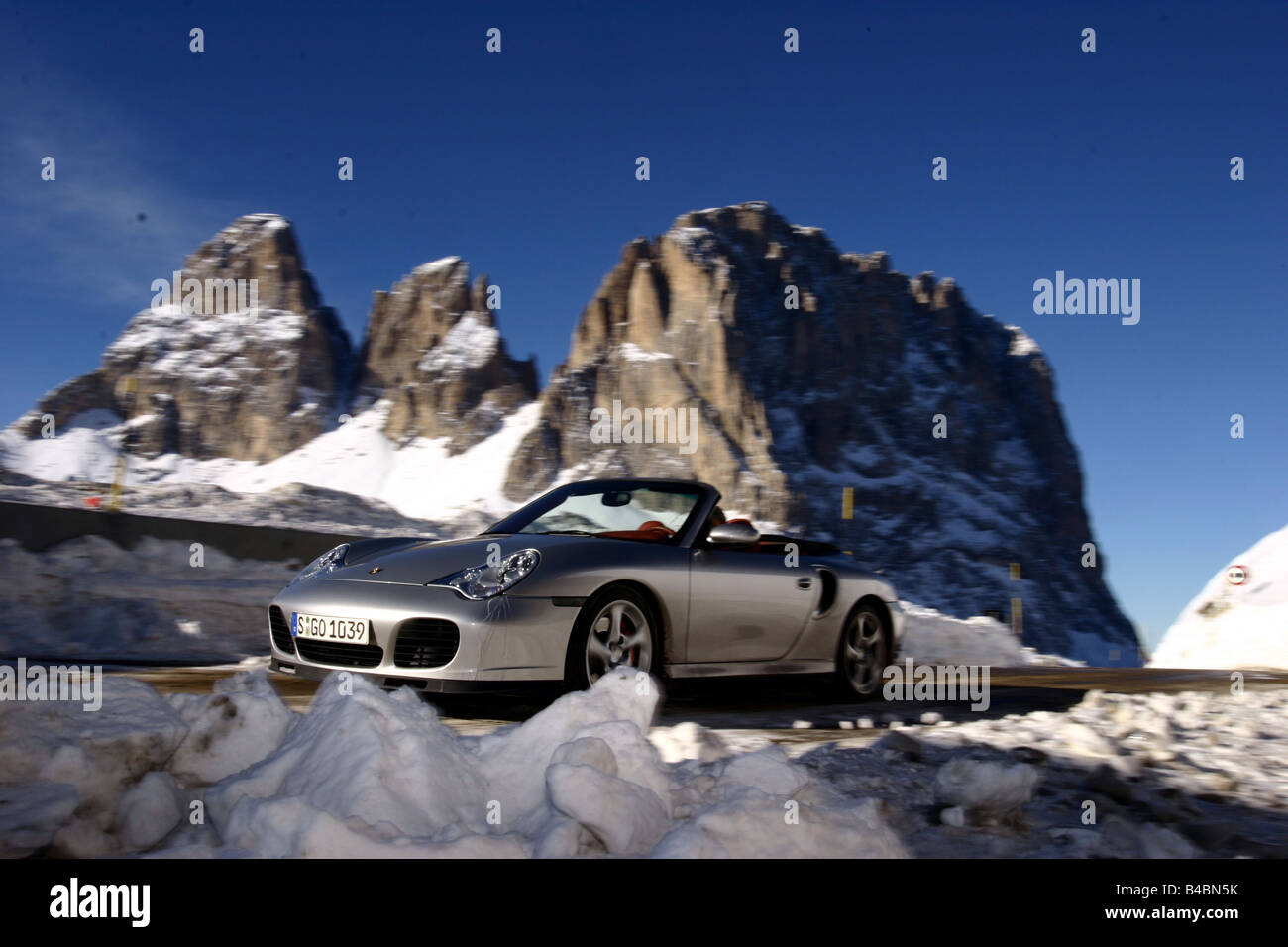 Car, Porsche 911 Turbo Convertible, model year 2003-, silver, open top ...