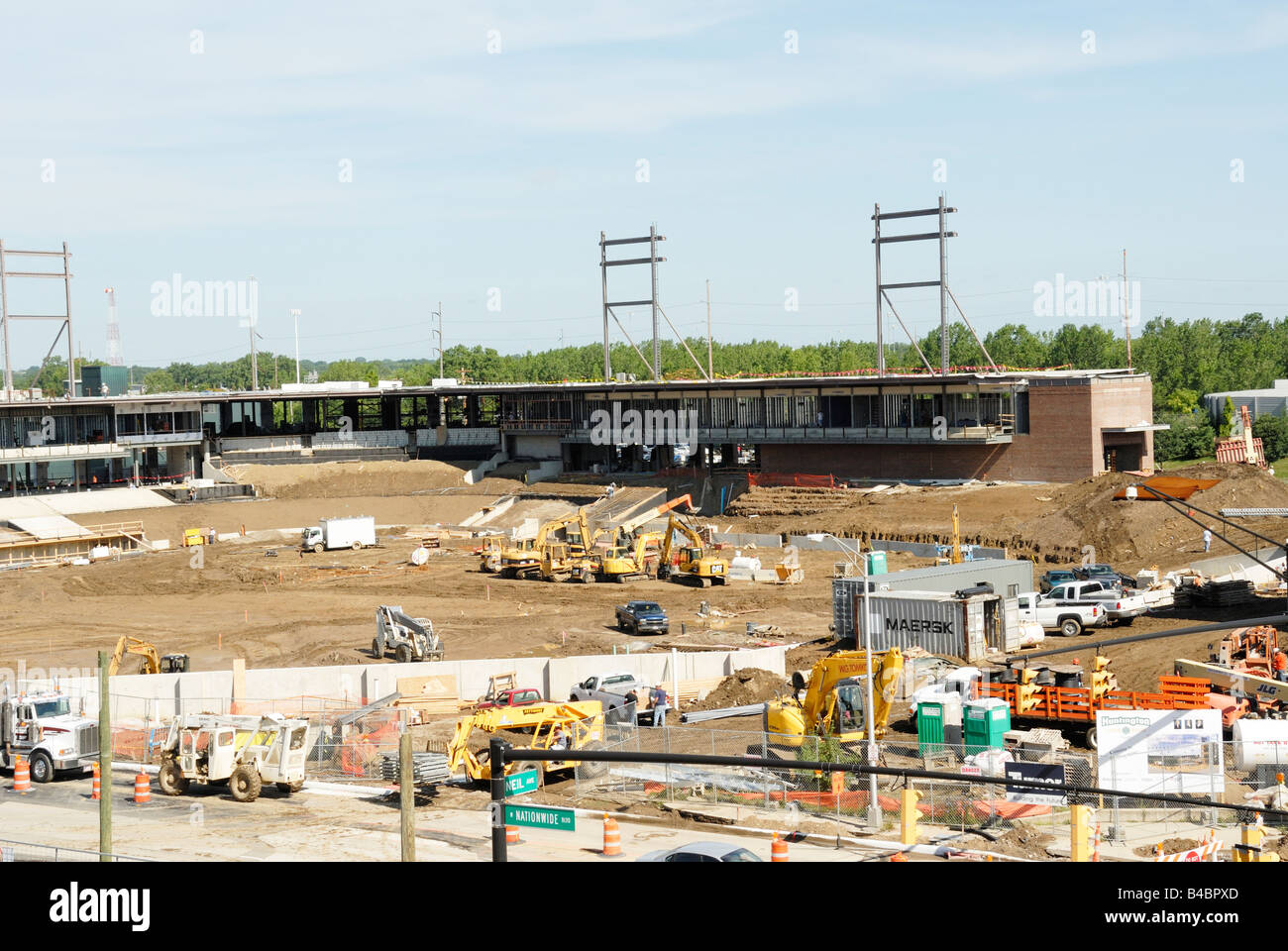 Construction workers building new baseball stadium at Huntington park ...
