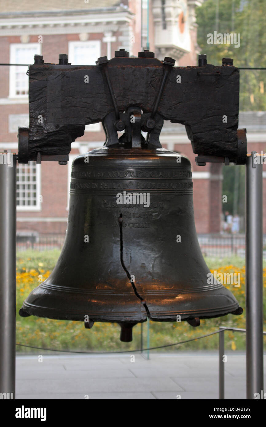 Close-up of the Liberty Bell with Independence Hall in the background ...