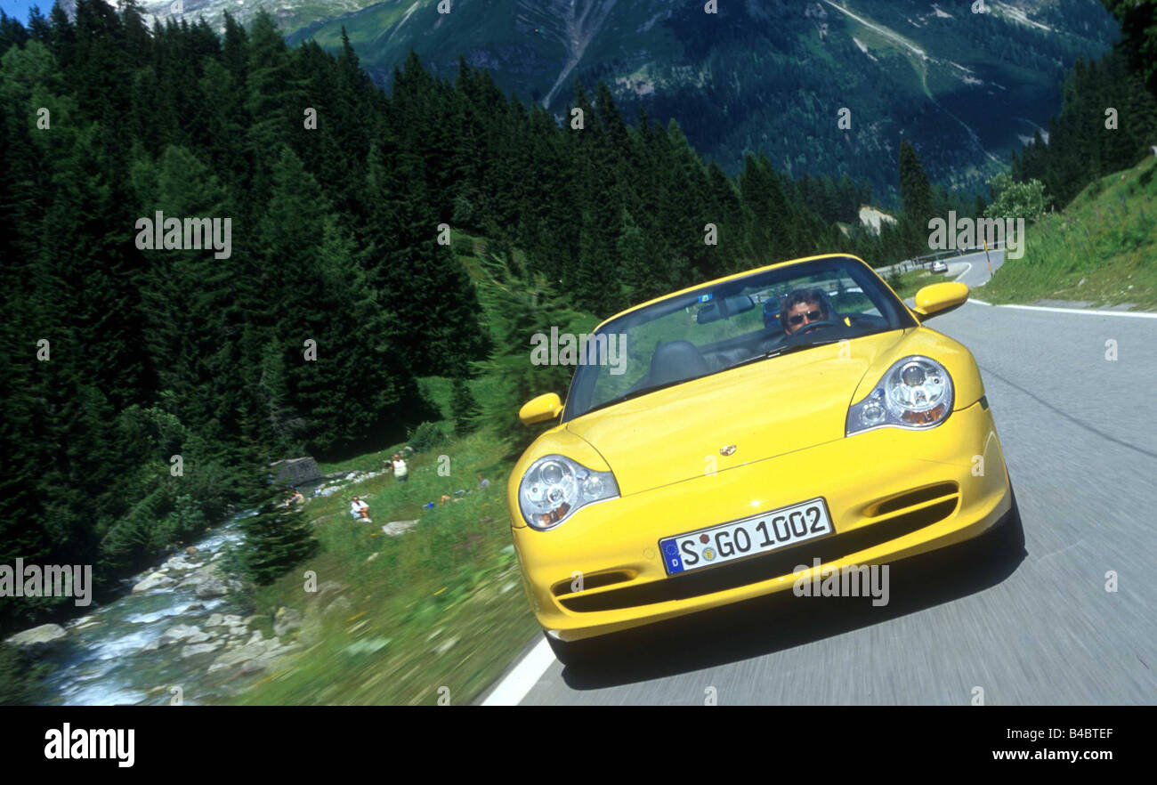 Car, Porsche 911 Carrera Convertible, model year 2001-, yellow, open ...
