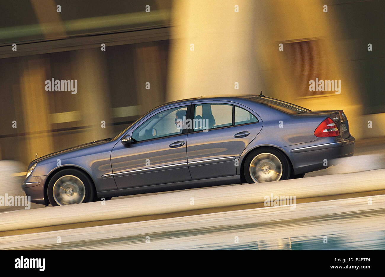 Car, Mercedes E class, model year 2002-, side view, silver, gray ...