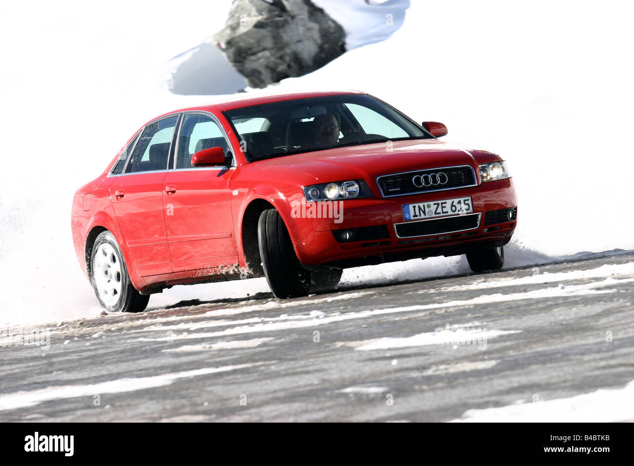 Car, Audi A4 3.0 Quattro, medium class, red, model year 2004-, driving ...