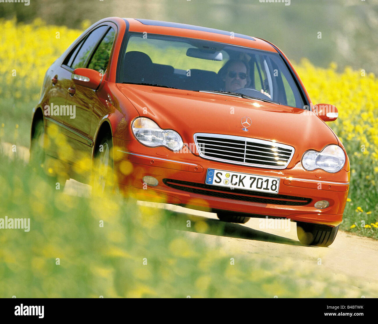 Car, Mercedes C class, model year 2000-, Limousine, medium class, red ...