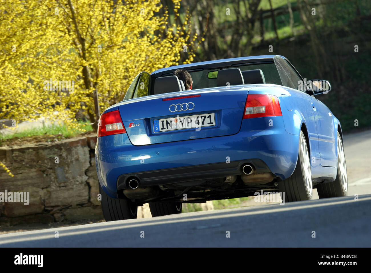 Car, Audi S4 Convertible, model year 2003-, blue, open top, driving ...