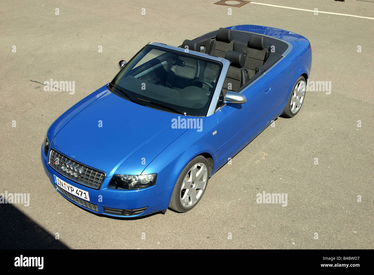 Car, Audi S4 Convertible, model year 2003-, blue, open top, standing ...