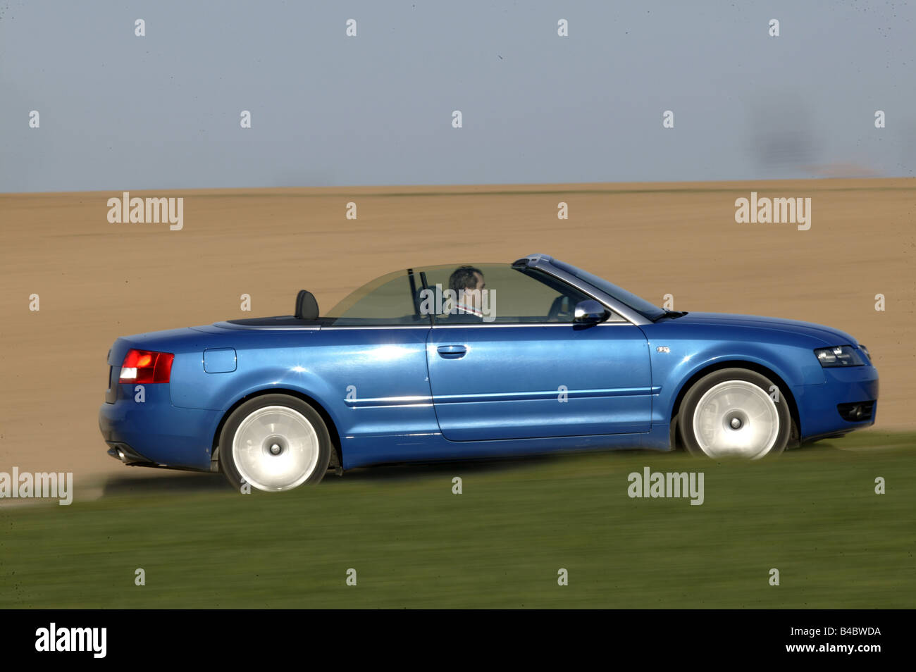 Car, Audi S4 Convertible, model year 2003-, blue, open top, driving ...