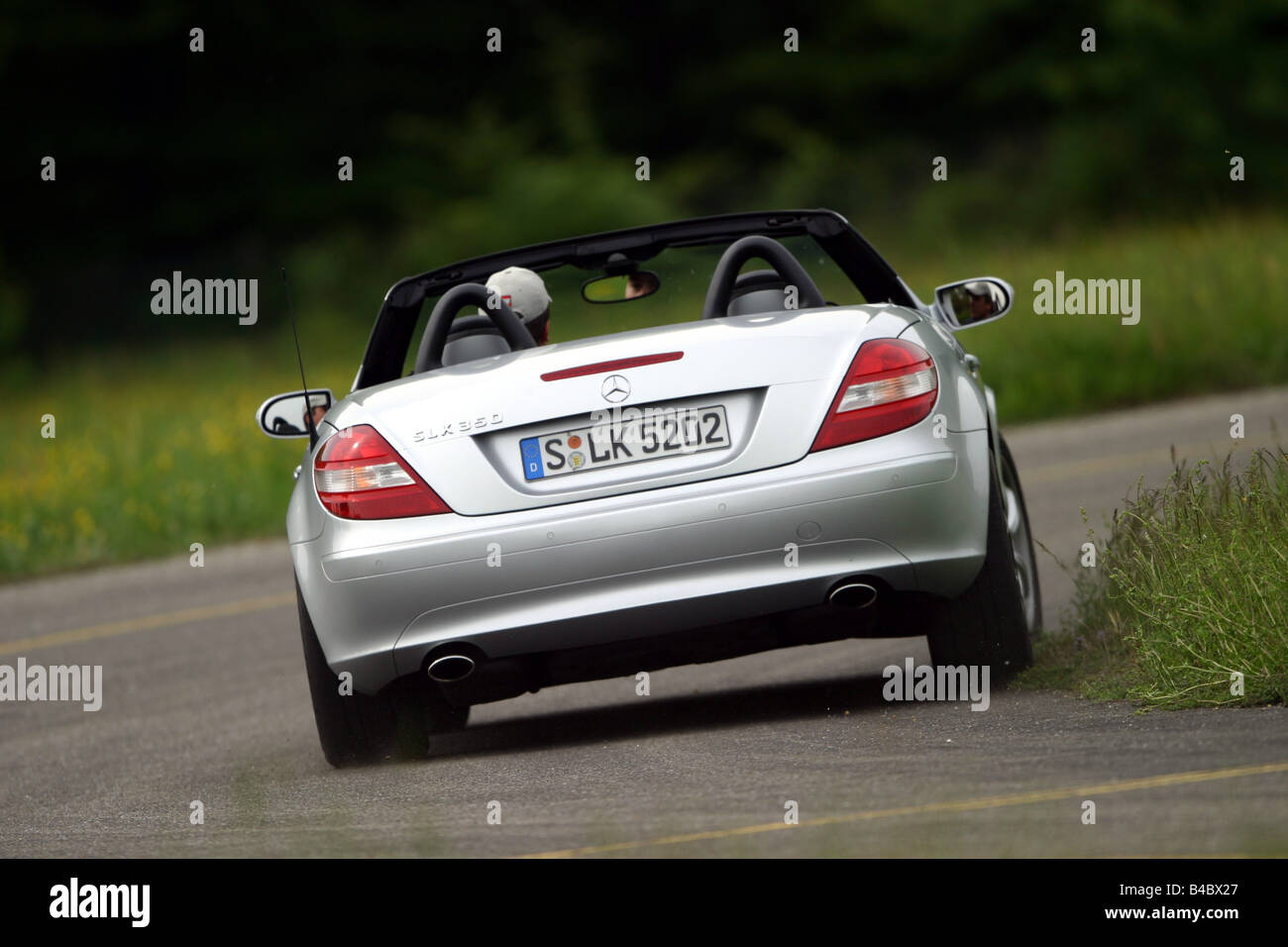 Car, Mercedes SLK 350, Convertible, model year 2000-, silver, open top ...