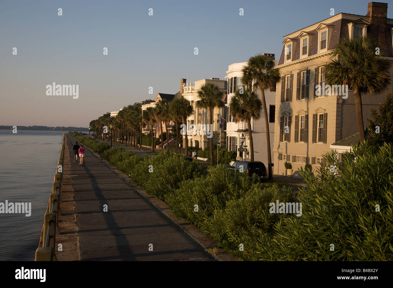 Sunrise over estate homes along the Battery in historic Charleston SC ...