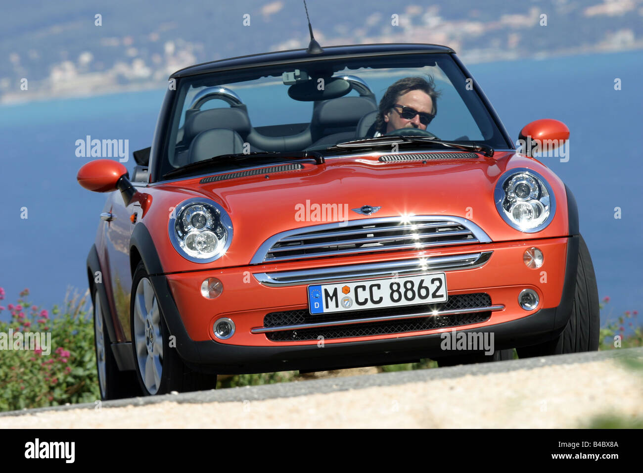 Car, BMW Mini Cooper Convertible, model year 2004-, red, open top ...