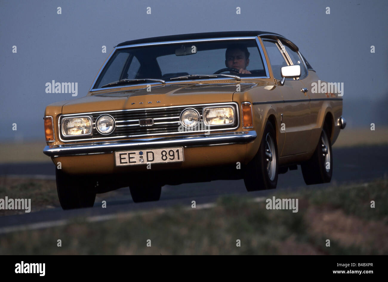 Car, Ford Taunus, yellow, Youngtimer, coupe/Coupe, driving, diagonal ...