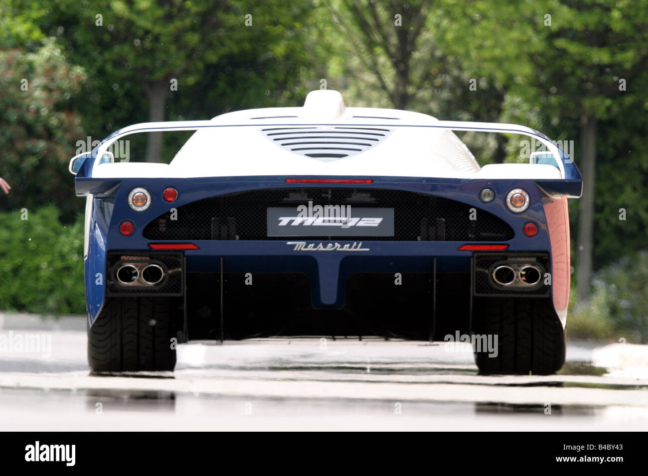 Car, Maserati MC12, roadster, model year 2004-, silver-blue, standing ...