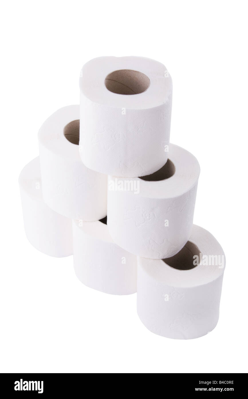 Pile of toilet paper rolls isolated on white background Stock Photo - Alamy