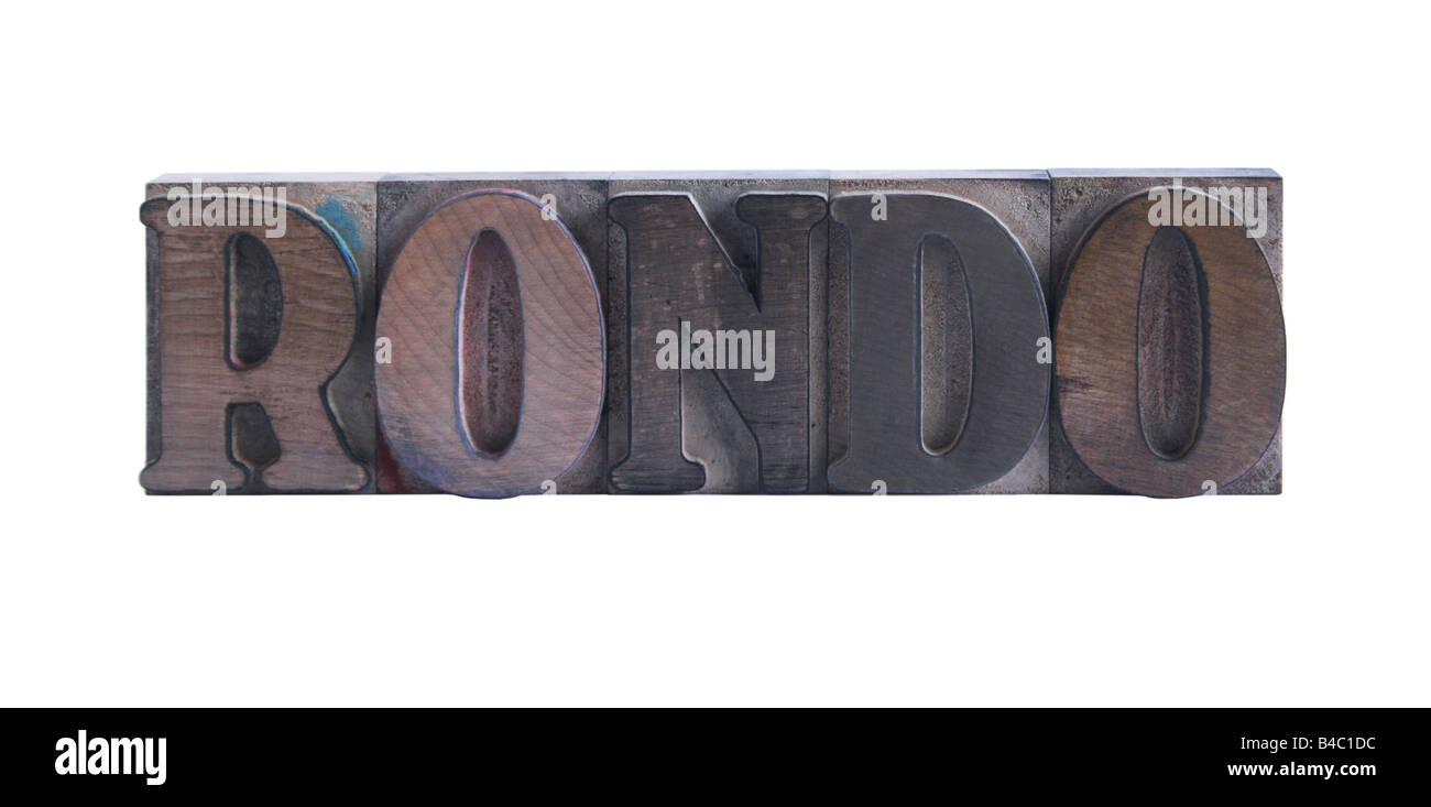 the word 'rondo' in old, ink-stained wood type Stock Photo - Alamy