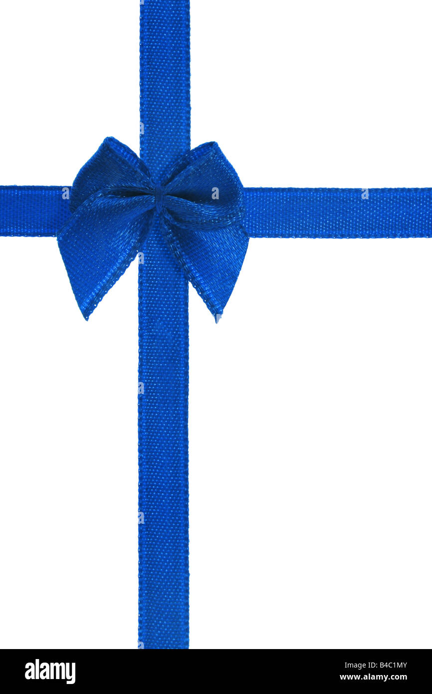 Decorative blue bow ribbon on white background Stock Photo - Alamy