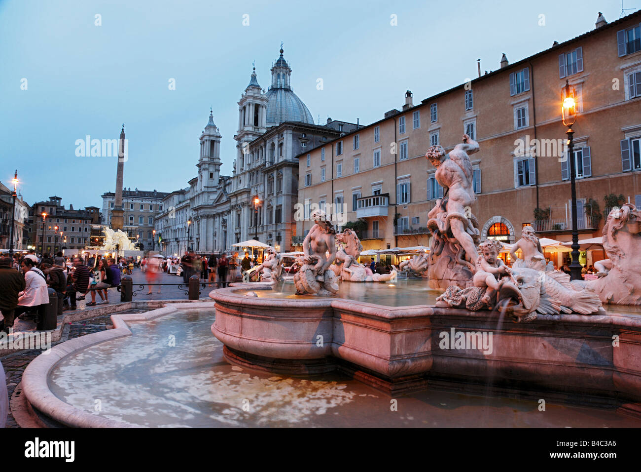 Fontana del Nettuno in the evening Piazza Navona Rome Italy Stock Photo ...