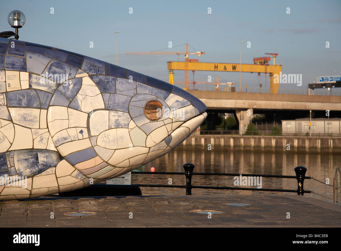 The Big Fish Salmon sculpture by John Kindness next to the River Lagan ...