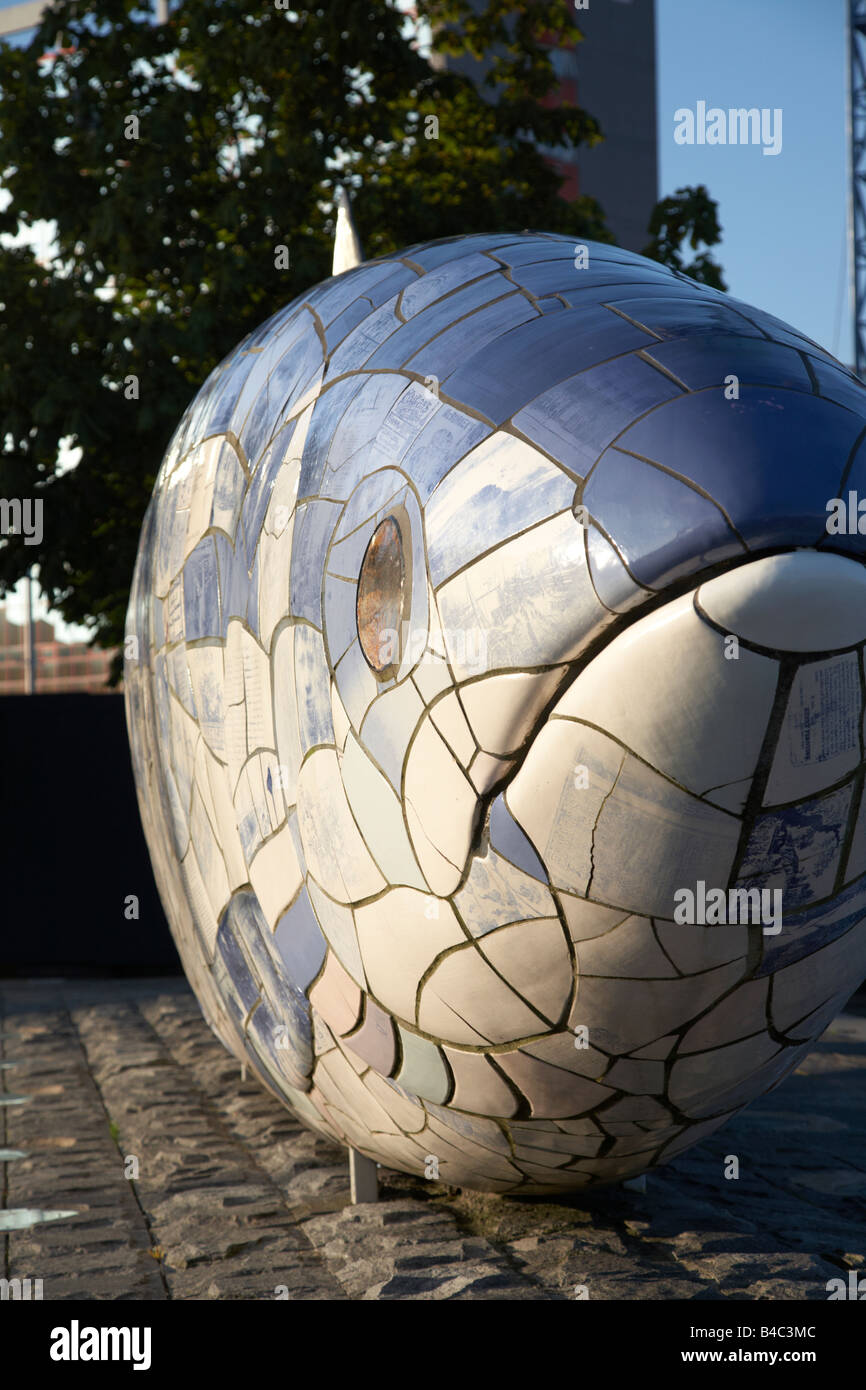 The Big Fish Salmon sculpture by John Kindness next to the River Lagan ...