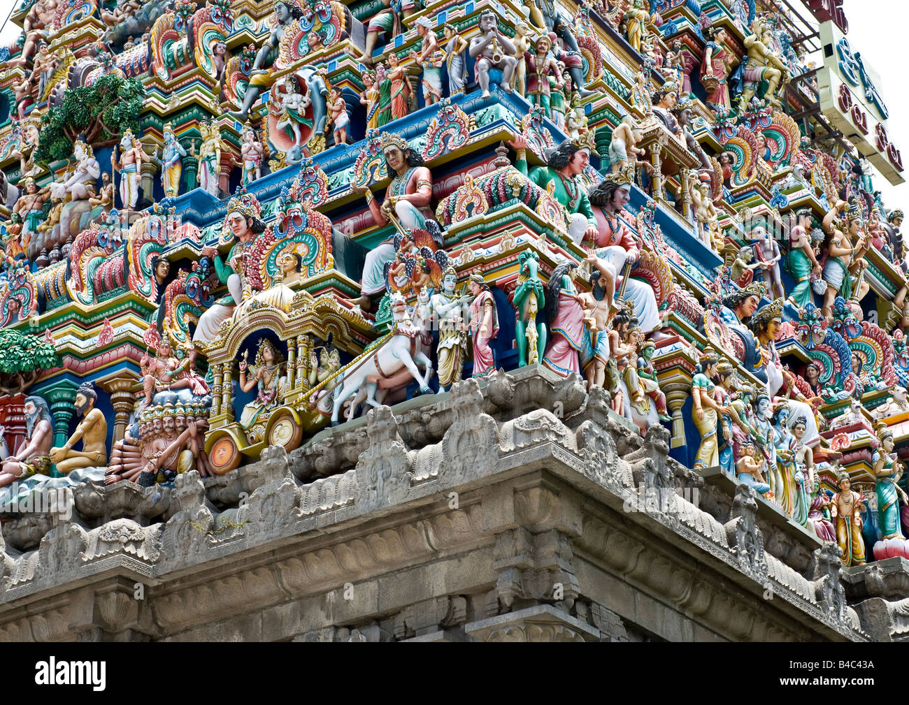 Left corner of the entrance monument of Kapaleeshwar Temple being the ...
