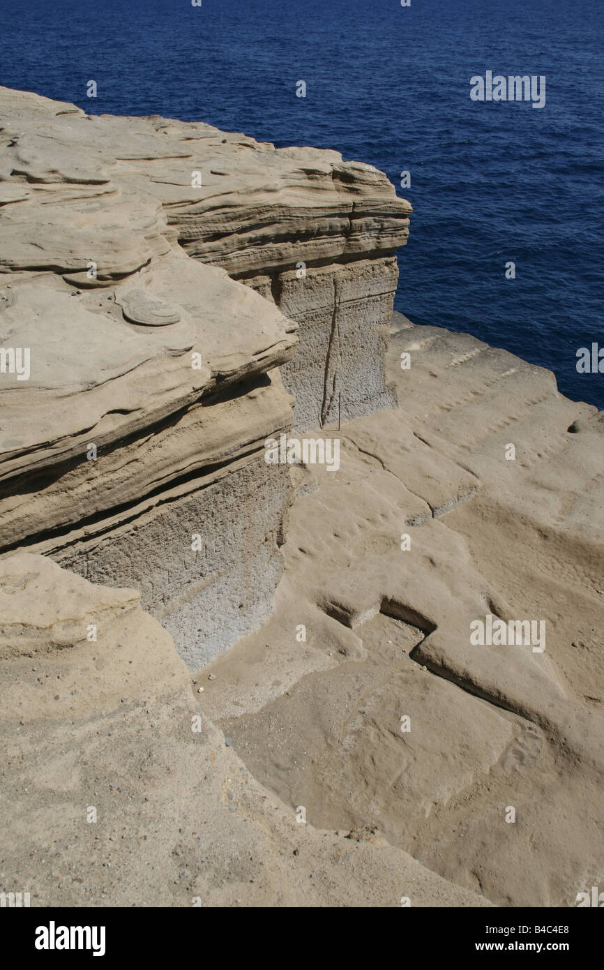 pattern on eroded volcanic rock formation on coast at venotene, italy ...