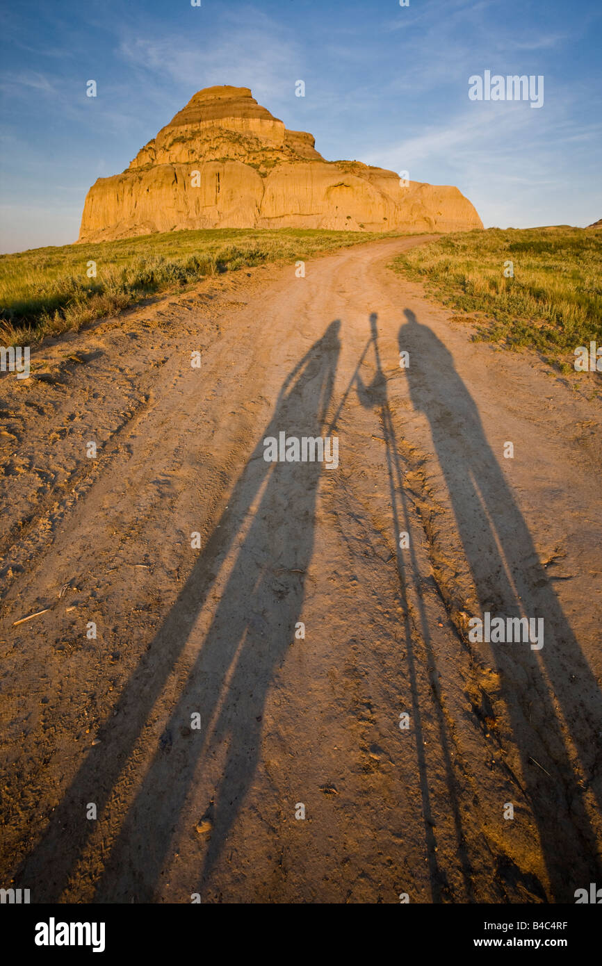 Shadows on the road leading to Castle Butte in the Big Muddy Badlands ...