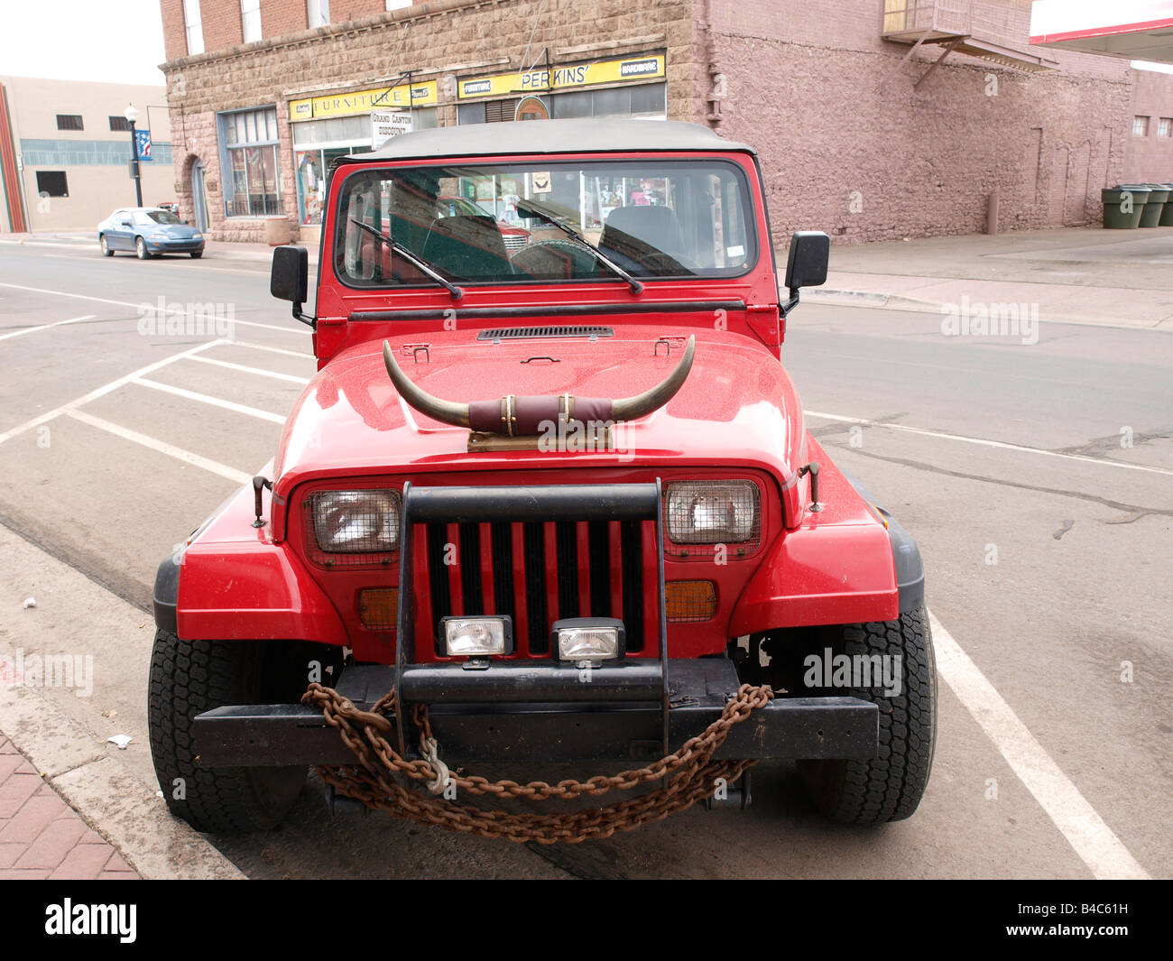Jeep with cattle horns on the hood Stock Photo - Alamy