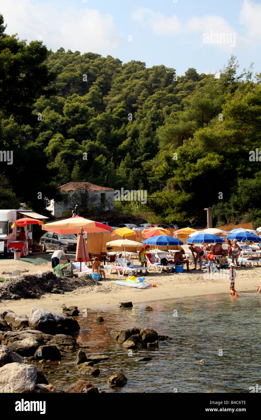 THE SMALL PICTURESQUE BEACH AT CHROUSOU ON THE KASSANDRA PENINSULA ...