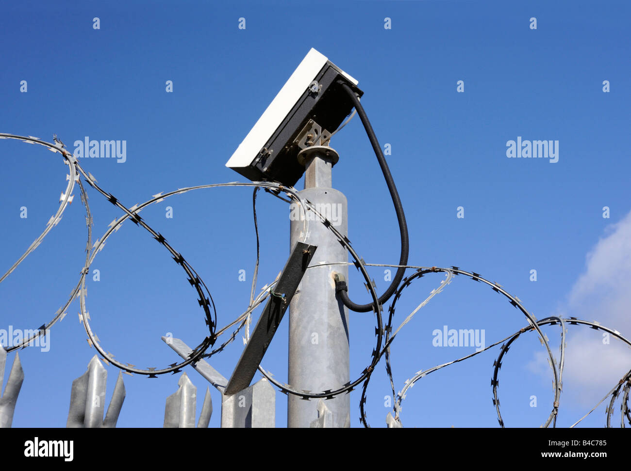 Security fencing and camera. Heysham nuclear power station. Heysham ...