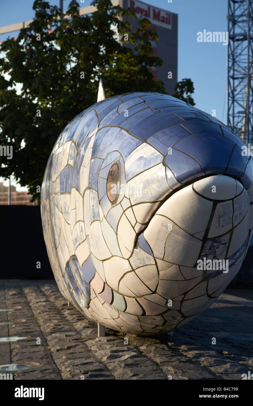 The Big Fish Salmon sculpture by John Kindness next to the River Lagan ...