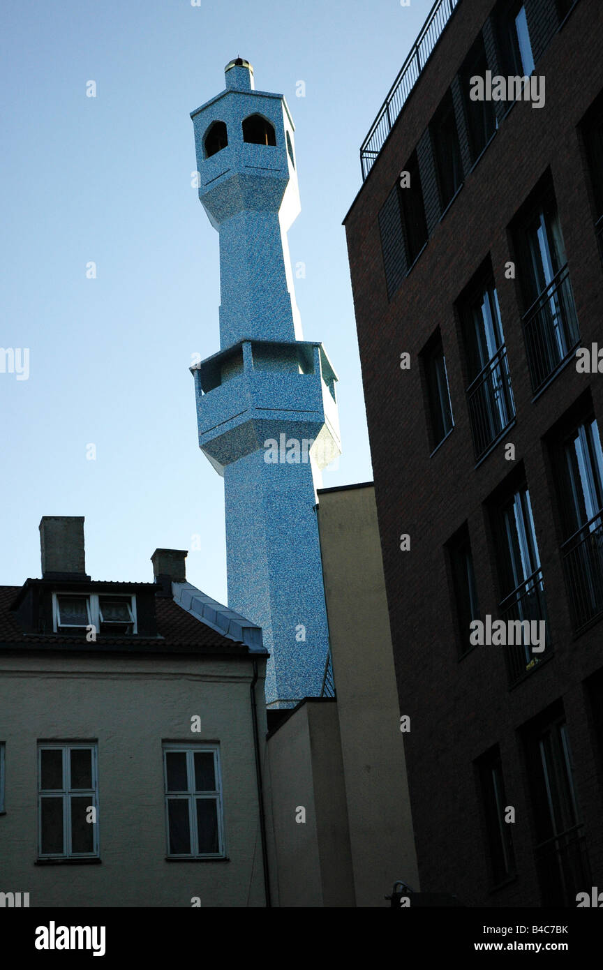 Minaret of World Islamic Mission mosque, Oslo, Norway. Viewed from ...
