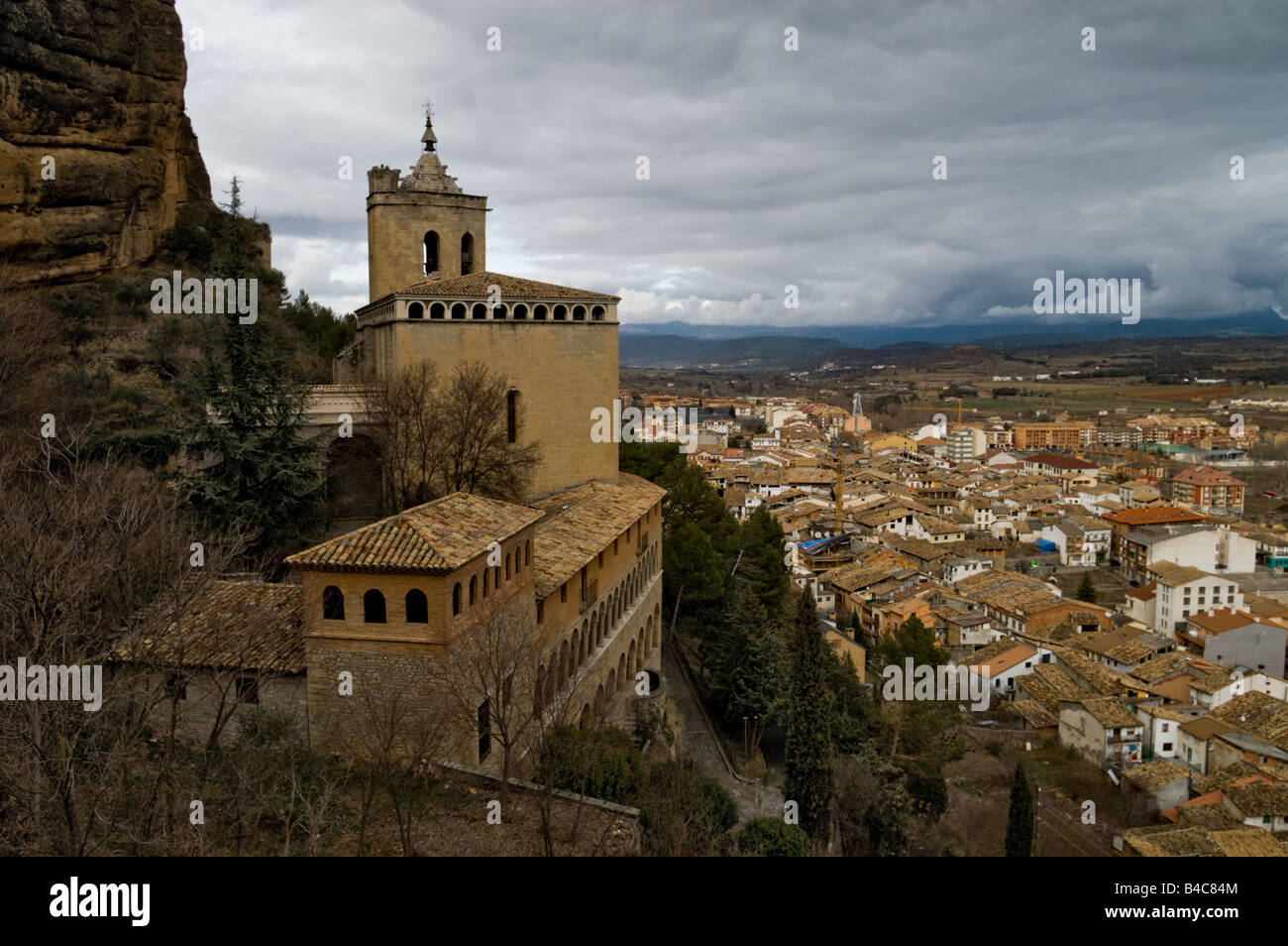 Basilica of Virgen de la Pena in small town Graus in Aragon community ...