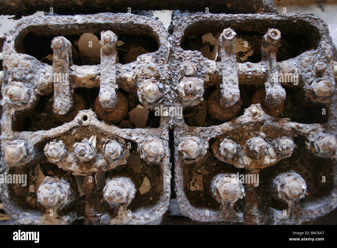 old damaged machinery in derelict manufacturing workshop Stock Photo ...
