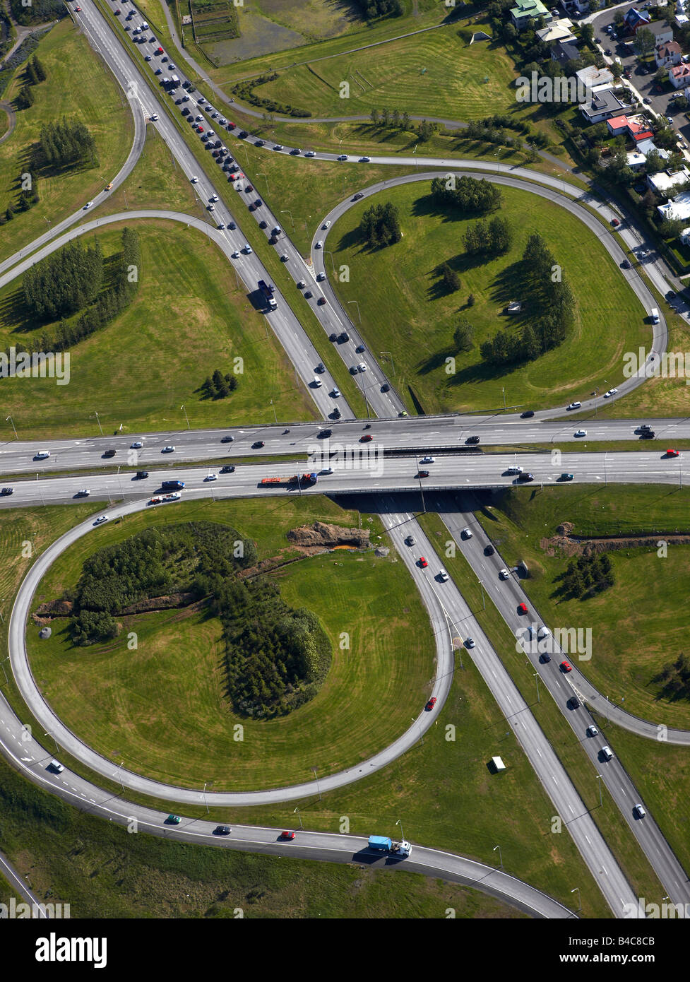 Aerial View of Cloverleaf Interchange in Reykjavik, Iceland Stock Photo ...