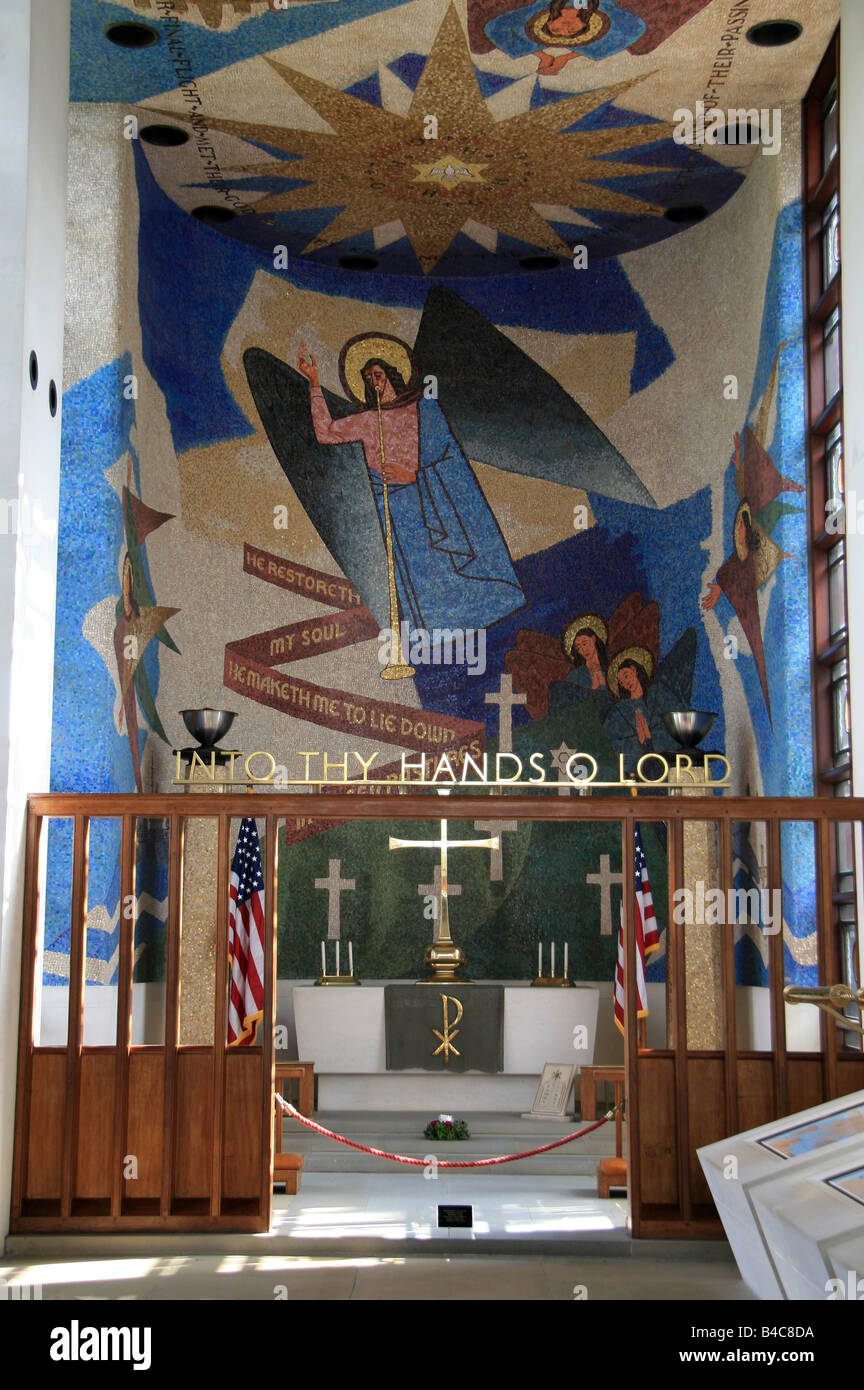The alter & mosaic wall inside the Memorial Chapel in the Cambridge ...