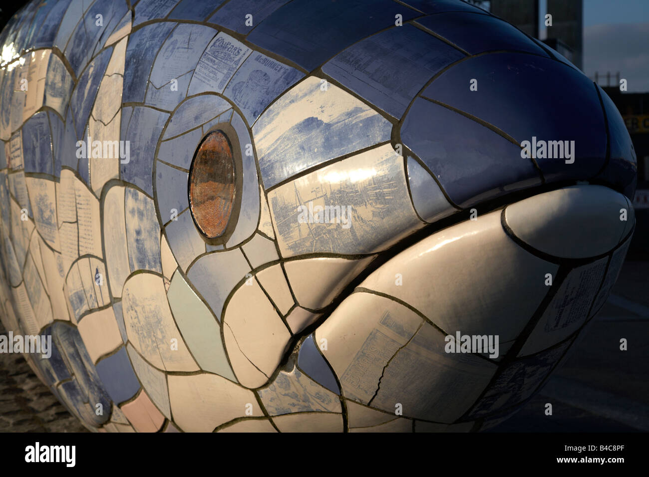 The Big Fish Salmon sculpture by John Kindness next to the River Lagan ...