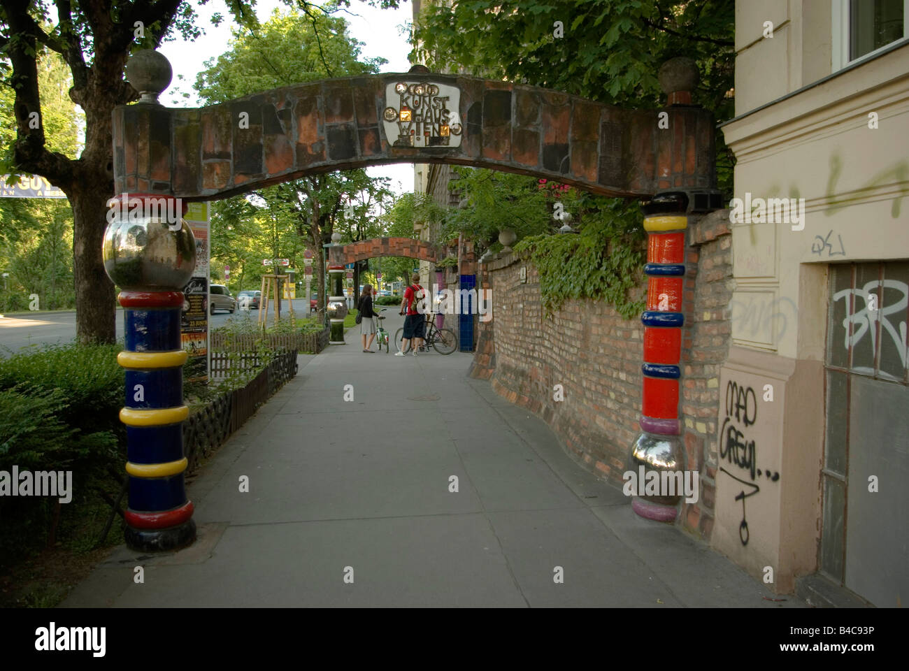 Gate on the street to Hundertwasser Kunsthaus Gallery of art designed ...
