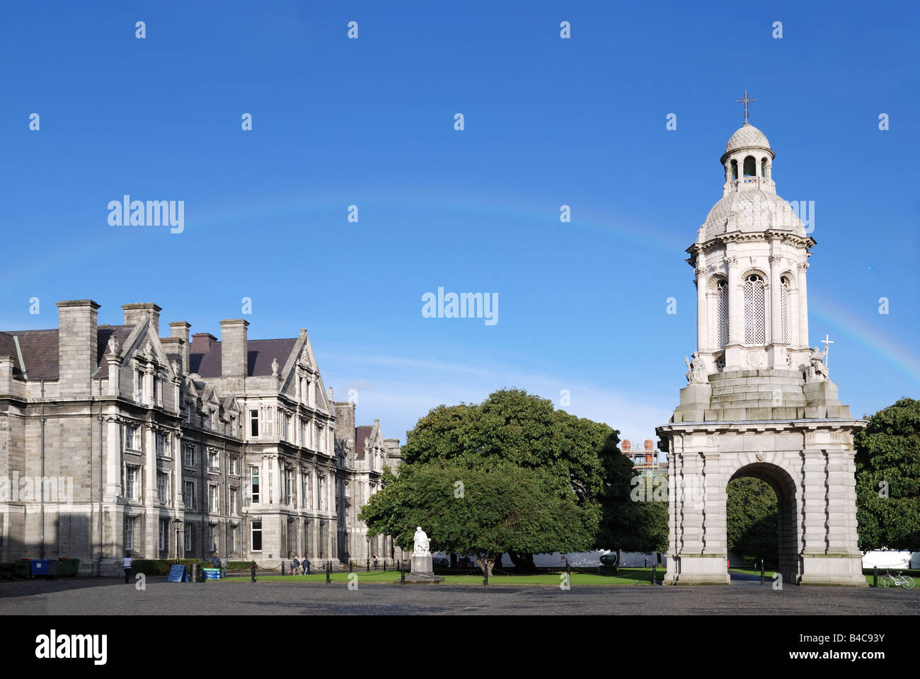 Trinity college with rainbow on clear blue sky Dublin Ireland Stock ...