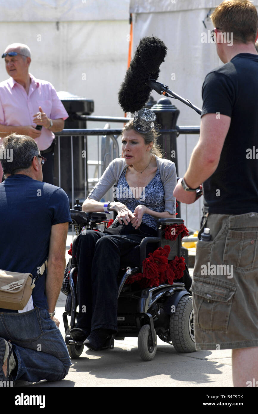 Handicapped female singer being interviewed at the Liberty Festival ...