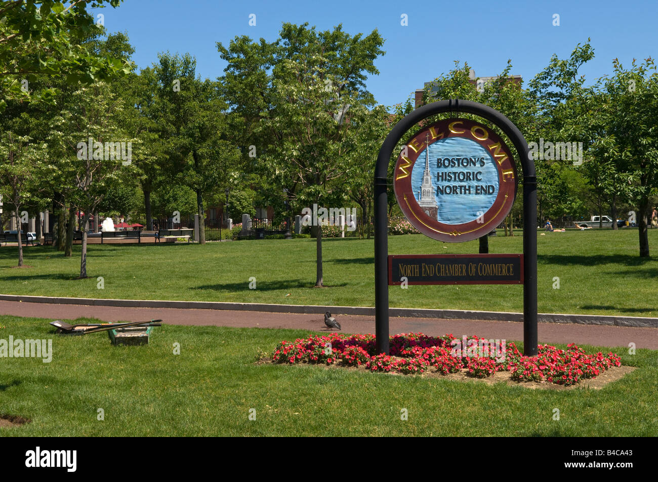 Park and sign in Boston's north end Stock Photo - Alamy